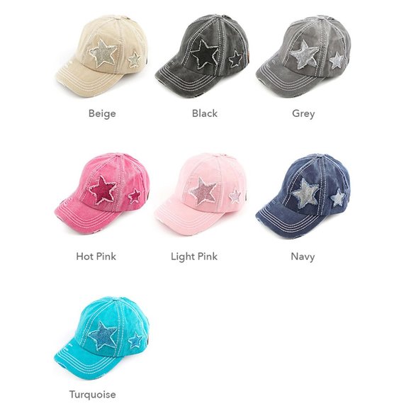 C.C | Accessories | Cc Star Glitter Ponytail Bun Cotton Baseball Cap ...